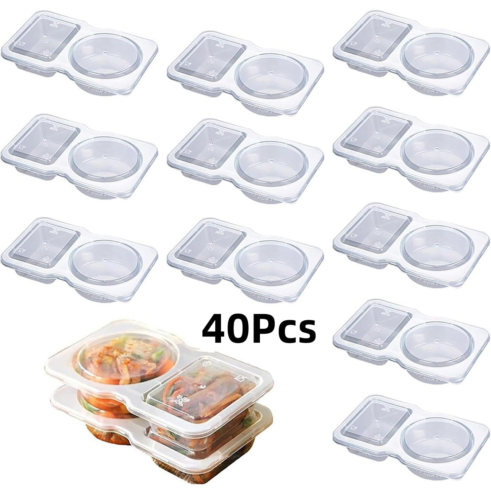 40Pcs Condiment Containers With Lid Double Compartment Reusable Snack ...