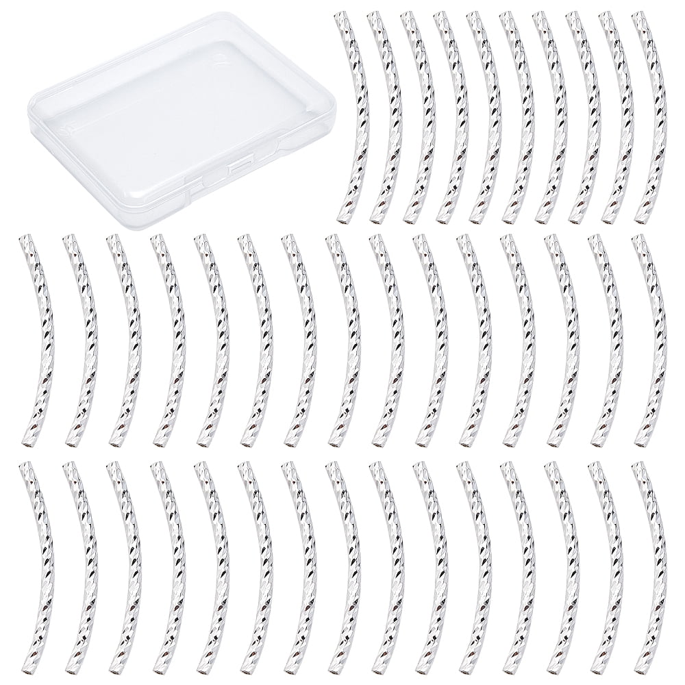 40Pcs Curved Tube Beads 925 Sterling Silver Plated Brass Sleek Noodle ...