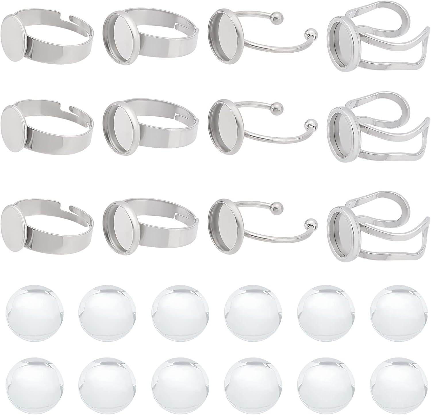 40Pcs DIY 20 Sets Ring Blanks Adjustable Ring Base Blank Stainless ...