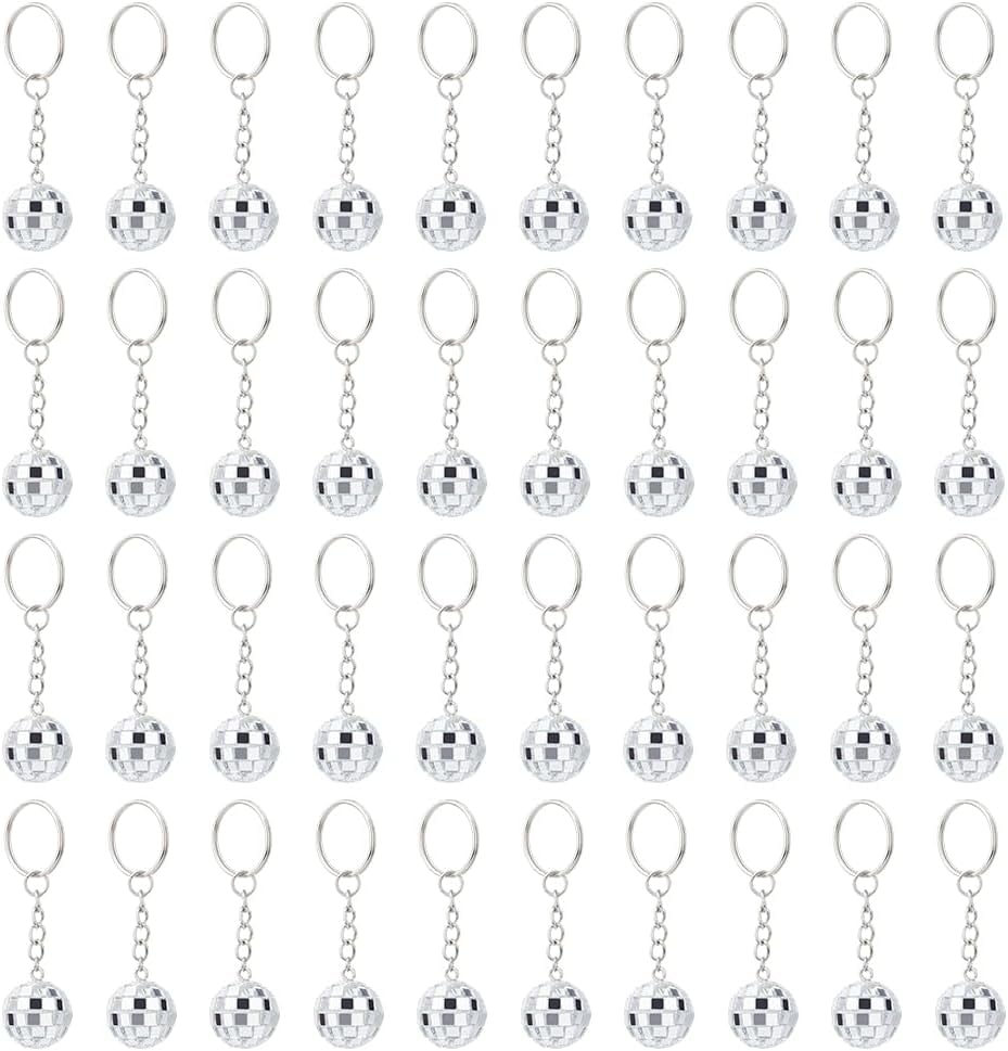 40Pcs Disco Ball Keychains Bulk Mirror Ball Keychain Platinum 60s 70s ...