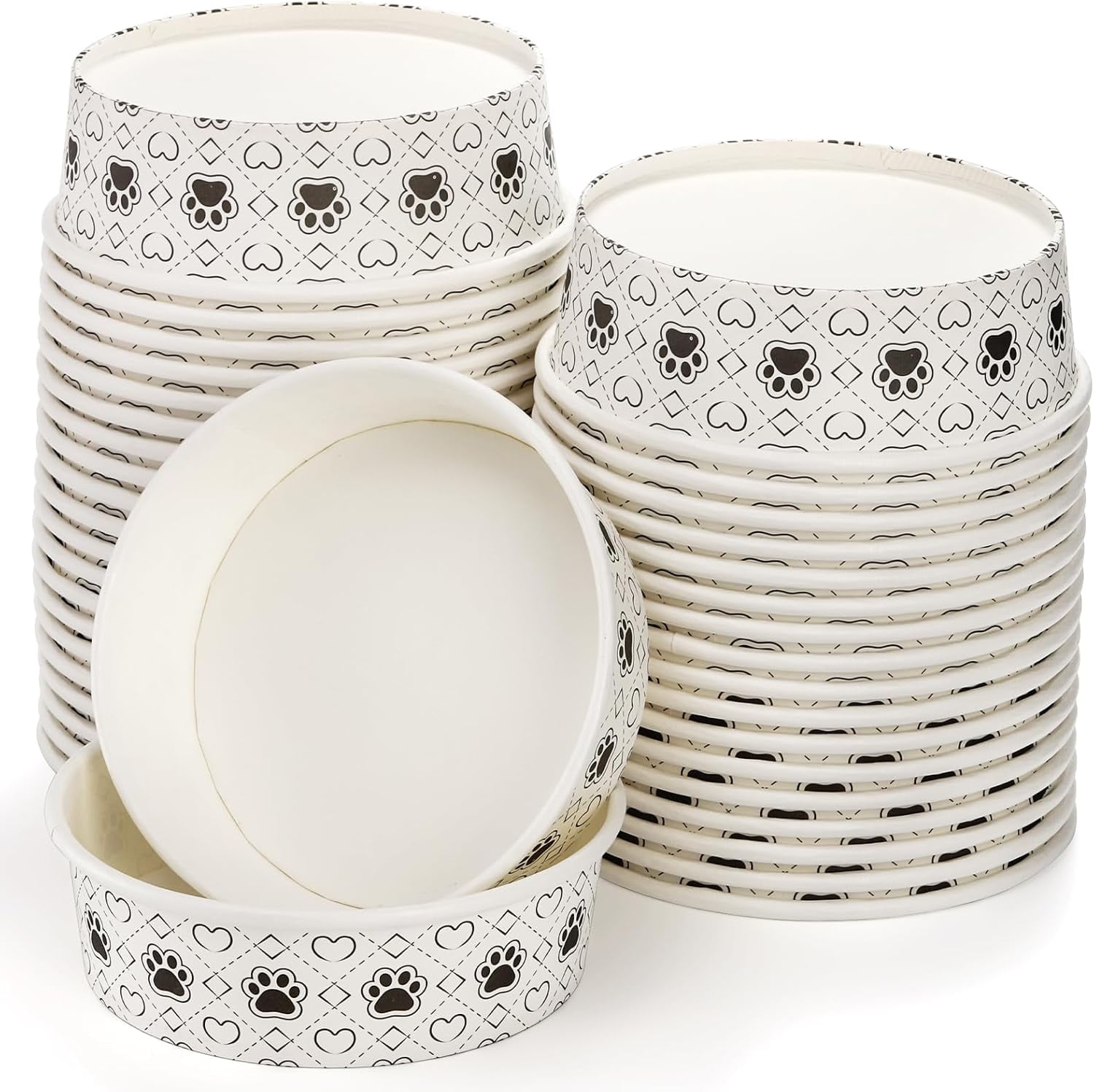 40Pcs Disposable Pets Bowls, 16 oz Paper Dog Food Bowl, Cute Foot Print ...