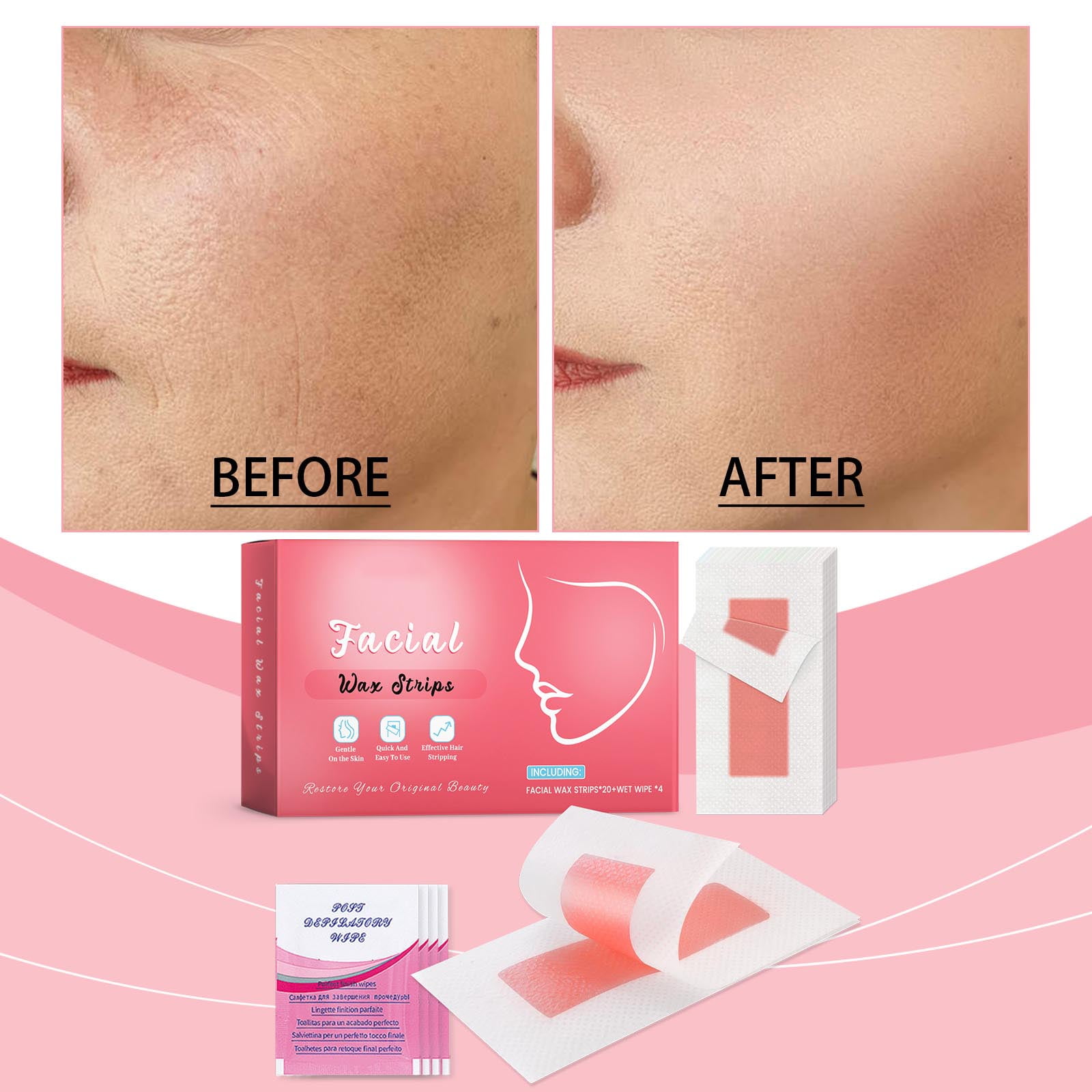 40Pcs Facial Wax Strips For Removal, Facial Removal For Women, Waxing ...