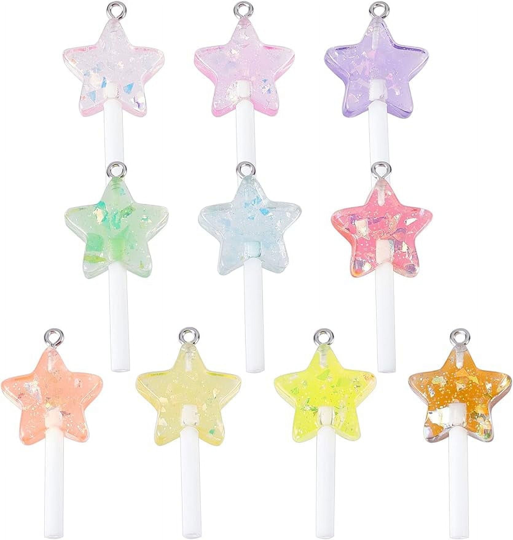 40Pcs Faux Lollipop Star Charms 10 Colors Star Lollipop Resin Pendants ...