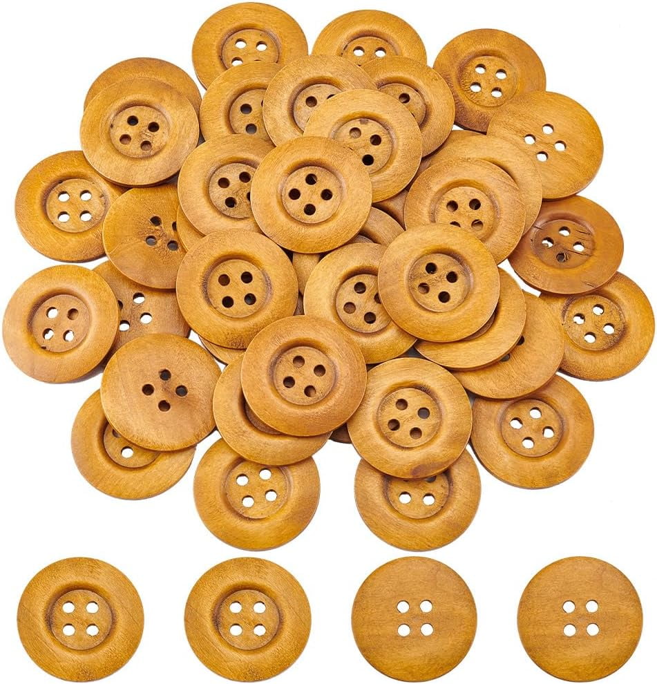 40Pcs Flat Round Wood Buttons 4 Hole Wood Sewing Button 2 Inch Large ...