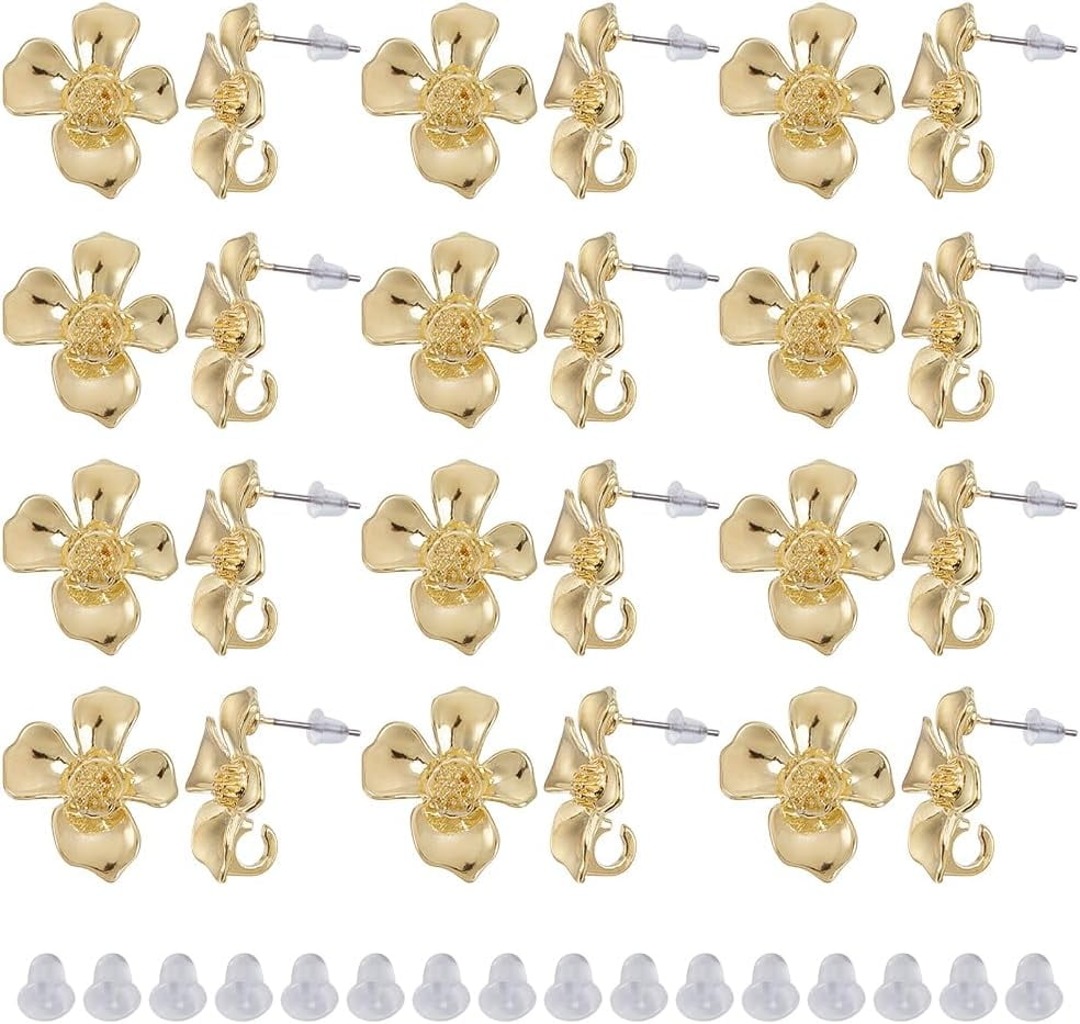40Pcs Flower Stud Earrings with 100Pcs Ear Nuts Metal Gold Plated Stud ...