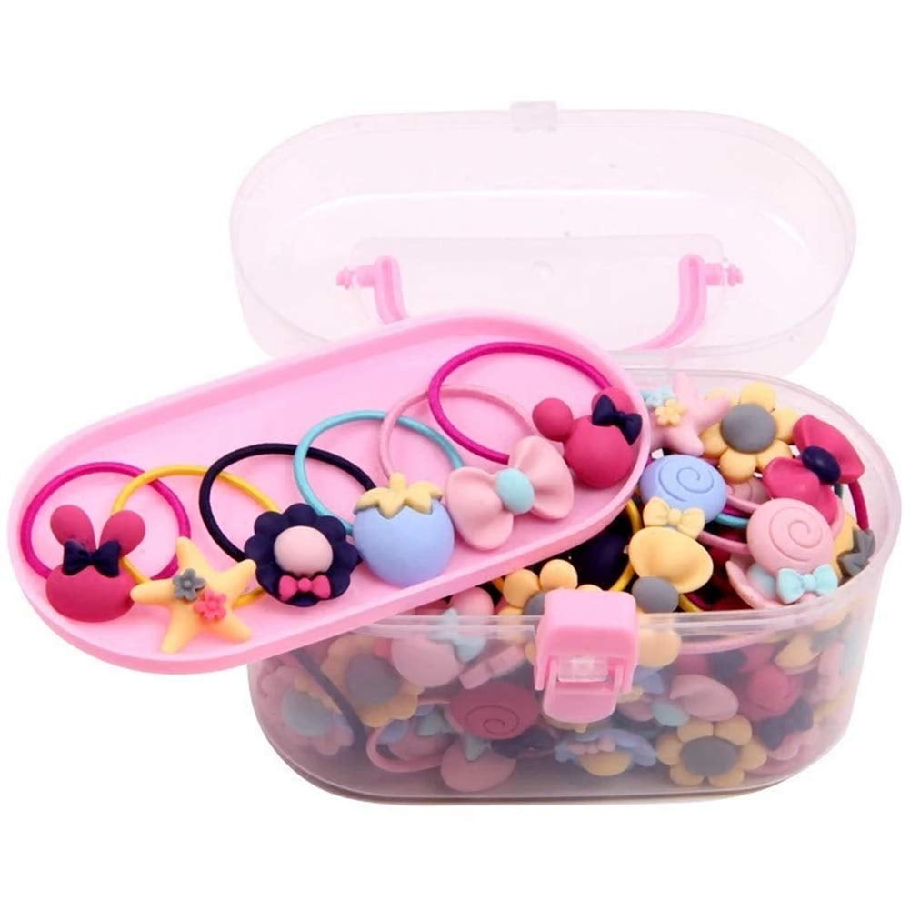 40Pcs Girls Elastic Hair Bands Flower Hair Clip Bows Soft Rubber Bands ...