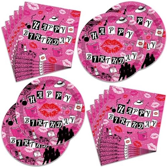 40Pcs Girls Party Decorations Hot Lips Plates Hot Pink and Black ...