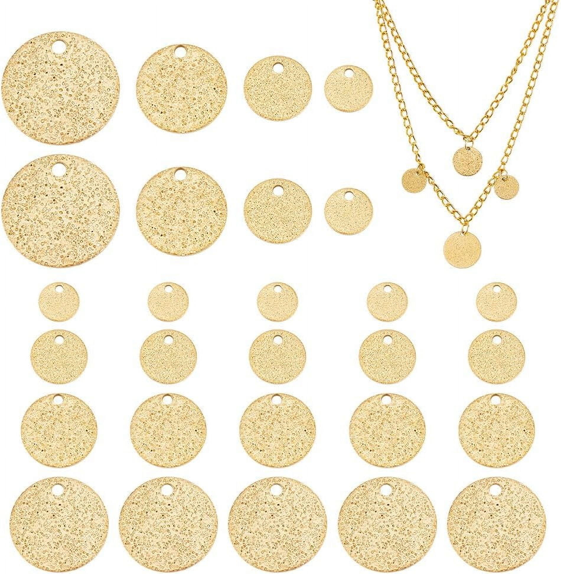 40Pcs Golden Ion Plating(IP) 304 Stainless Steel Flat Round with Bumpy Pendants 4 Size Metal ...