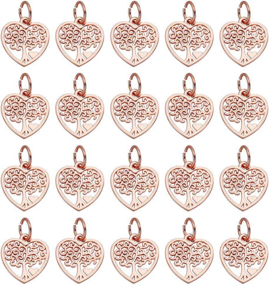 40Pcs Heart Shape Charm Tibetan Hollow Tree of Life Charms Metal Lucky ...