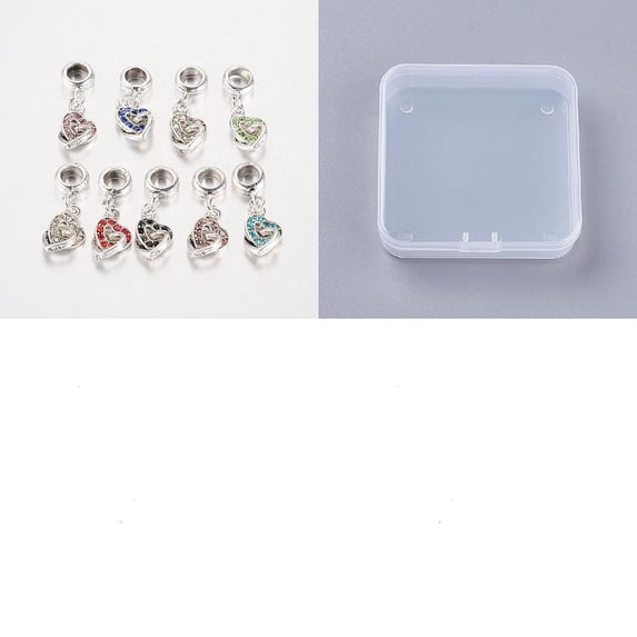 40Pcs Heart Silver Plated Alloy Rhinestone European Dangle Charms Large ...