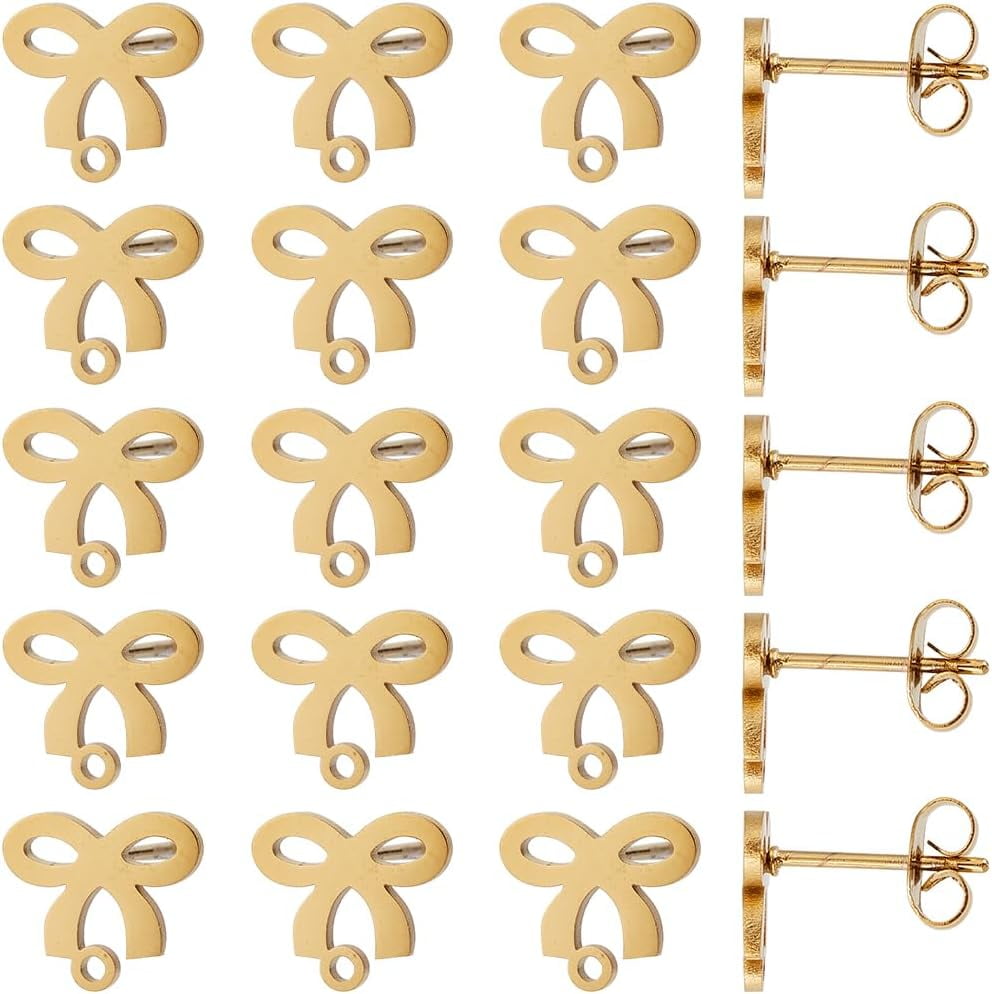 40Pcs Ion Plating(IP) 304 Stainless Steel Stud Earring Findings Bowknot ...