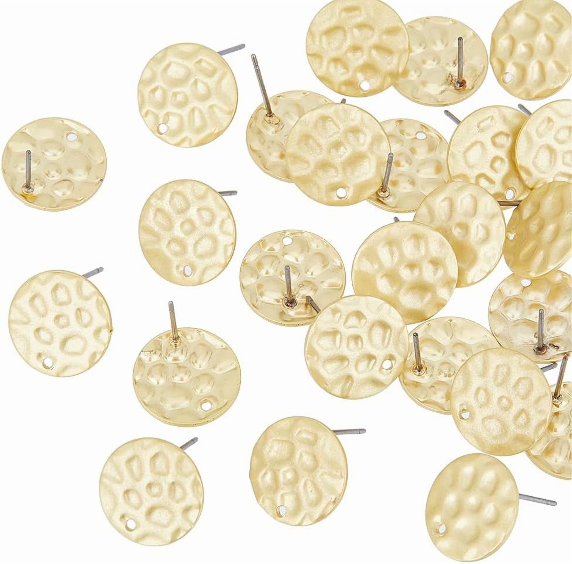 40Pcs Iron Stud Earring Finding Matte Gold Color Flat Round Disc Studs ...