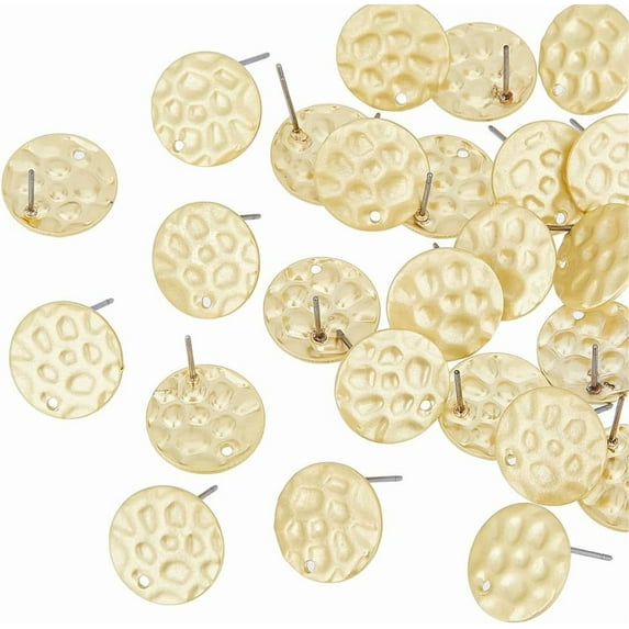 40Pcs Iron Stud Earring Finding Matte Gold Color Flat Round Disc Studs ...