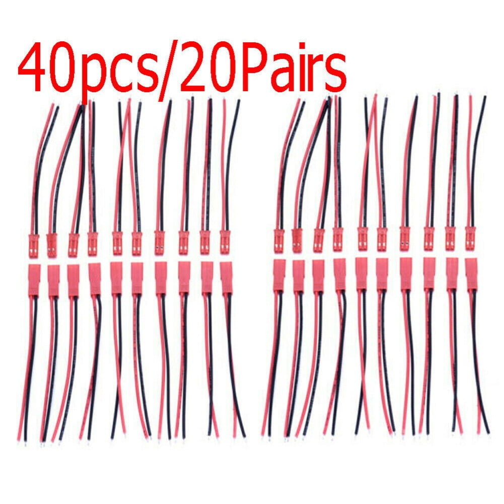 40Pcs JST SM-2Pin Connector Plug Cable Male+Female with 100mm Length ...