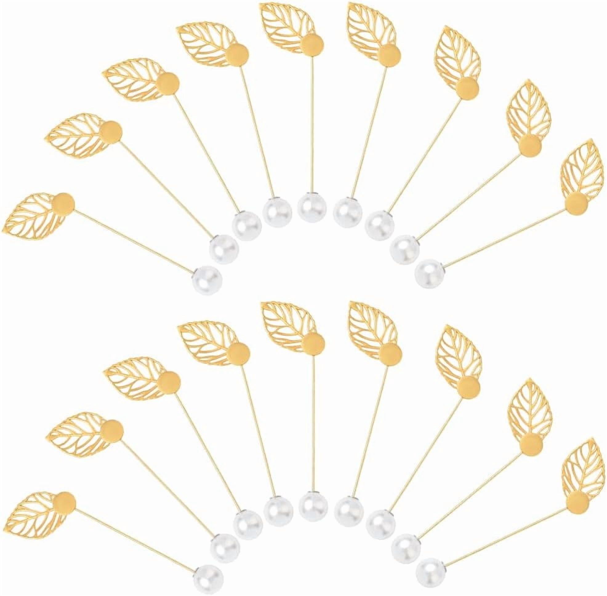 40Pcs Lapel Pin Stick Brooch Stick Pin Leaf Pearl Flat Round Tray ...