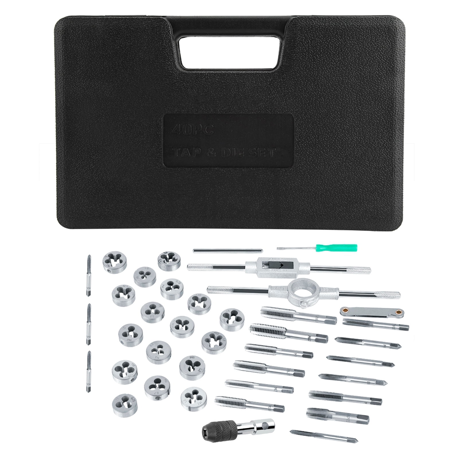 40Pcs M3-M12 Screw Nut Tap and Die Set with Wrenches and Thread Gauge Heavy Duty Hand Tools for ...