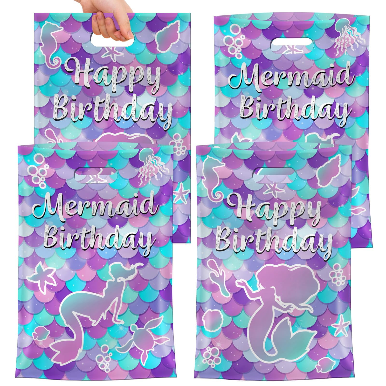 40Pcs Mermaid Birthday Party RRF12 Favor Bags, Mermaid with Handles ...