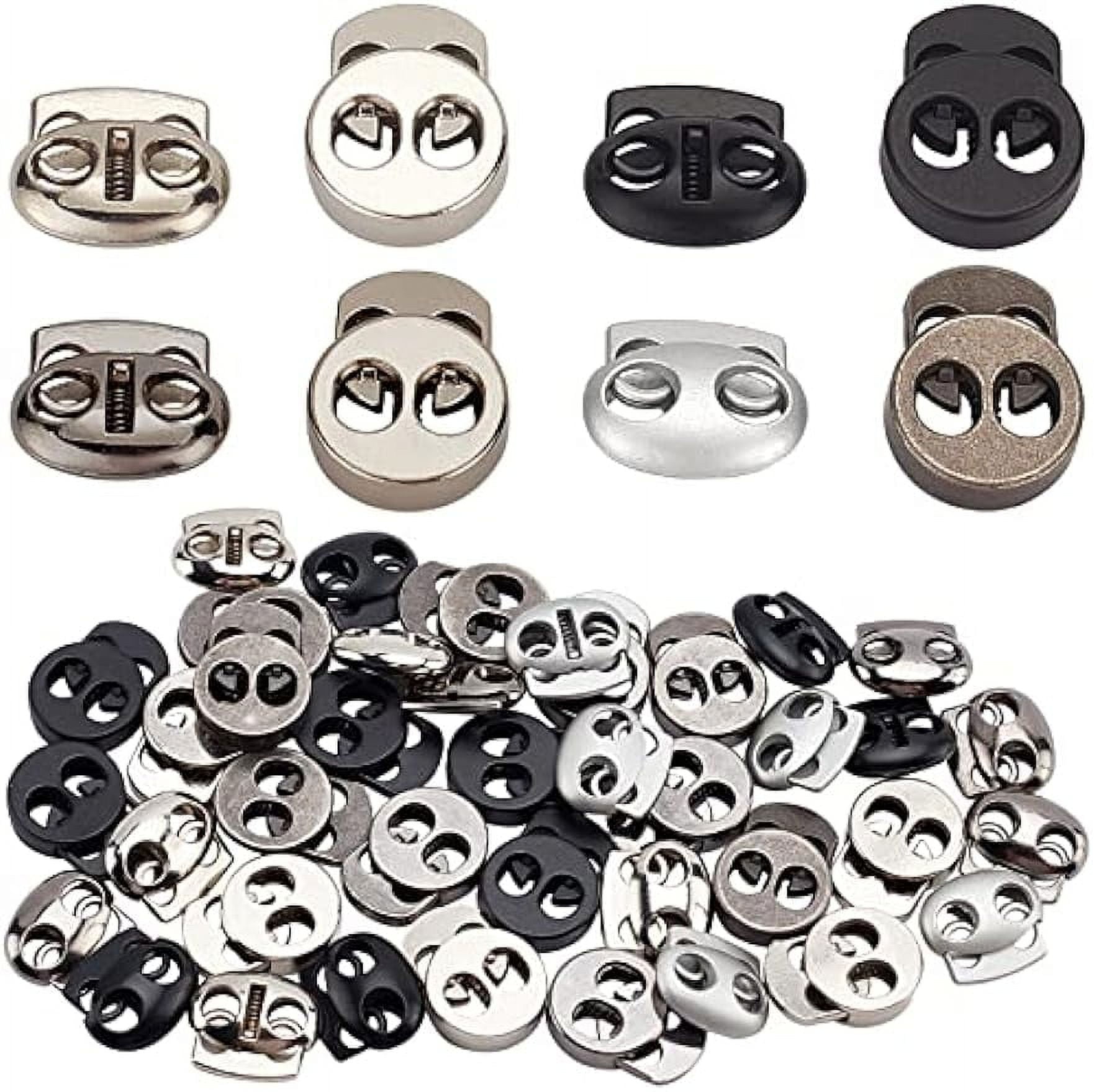 40Pcs Metal Cord Drawstring Locks Round Double Holes Alloy Spring Stoppers Slider Cord Ends ...