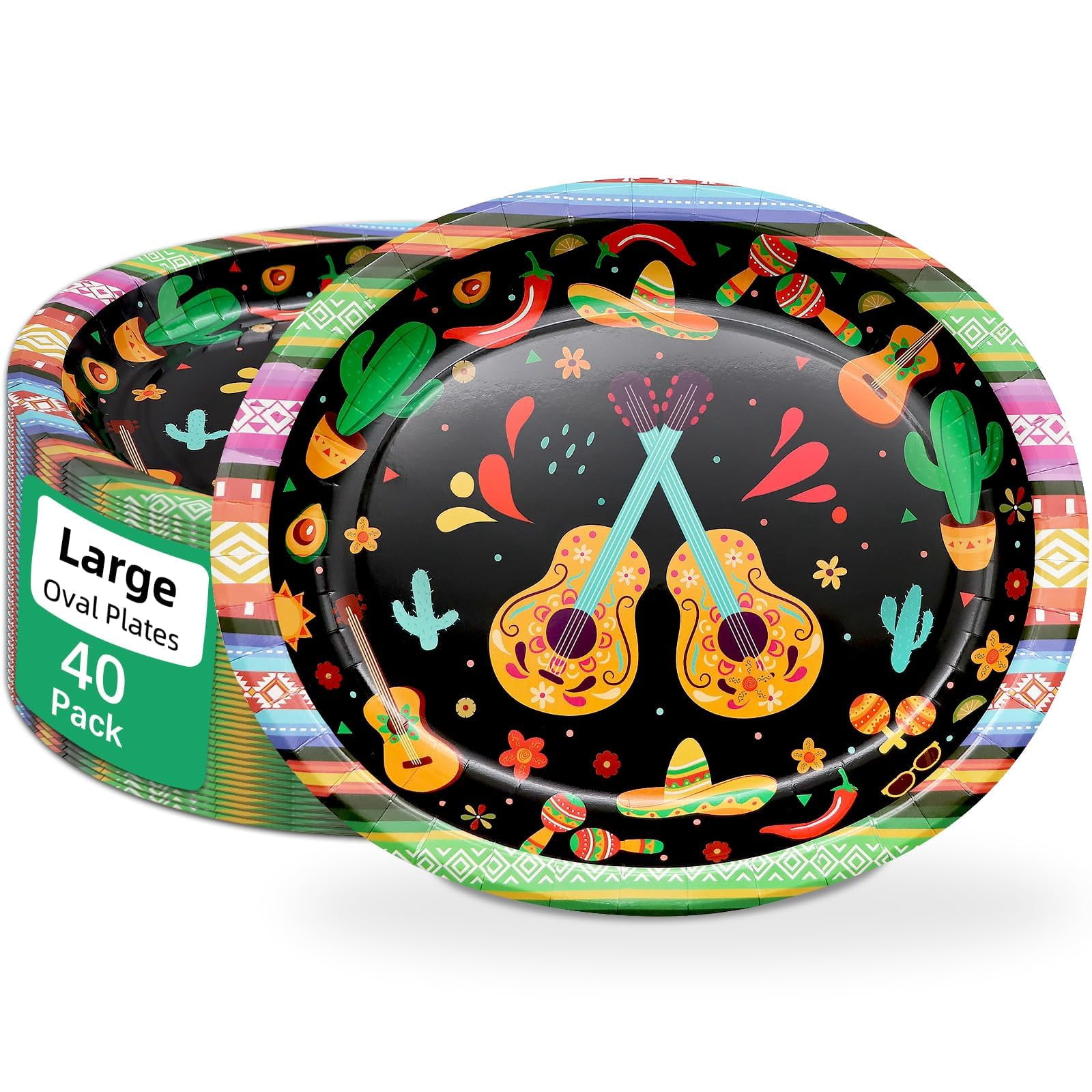 40Pcs Mexican FiestaITSC Oval Paper Plates 10" x 12" Large Disposable ...