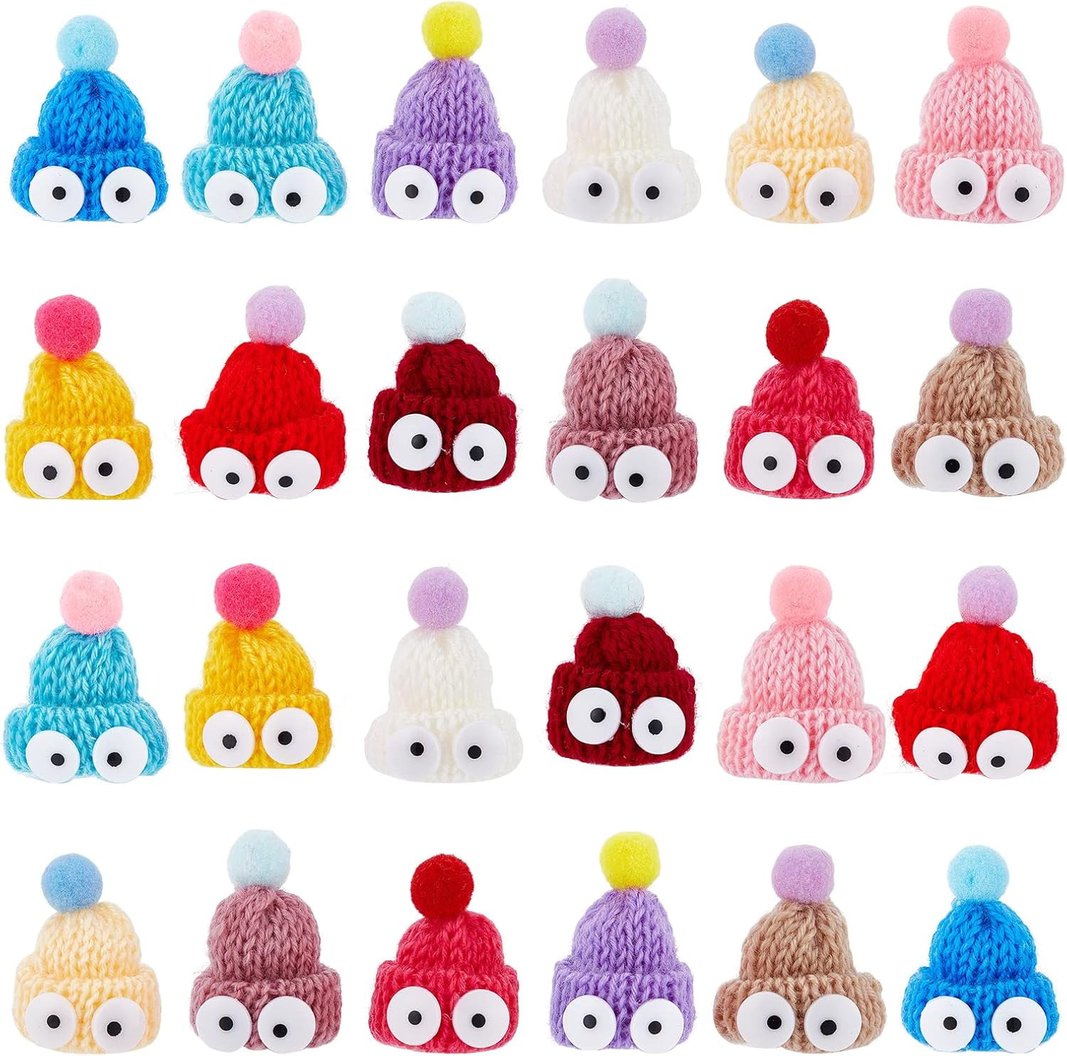 40Pcs Mini Knitting Hats Christmas Cute Knit Small Wool Yarn Hat Bobble ...