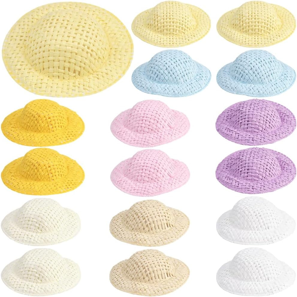 40Pcs Mini Woven Hats Tiny Straw Hat 2 Inch Small Cowboy Caps Colorful ...