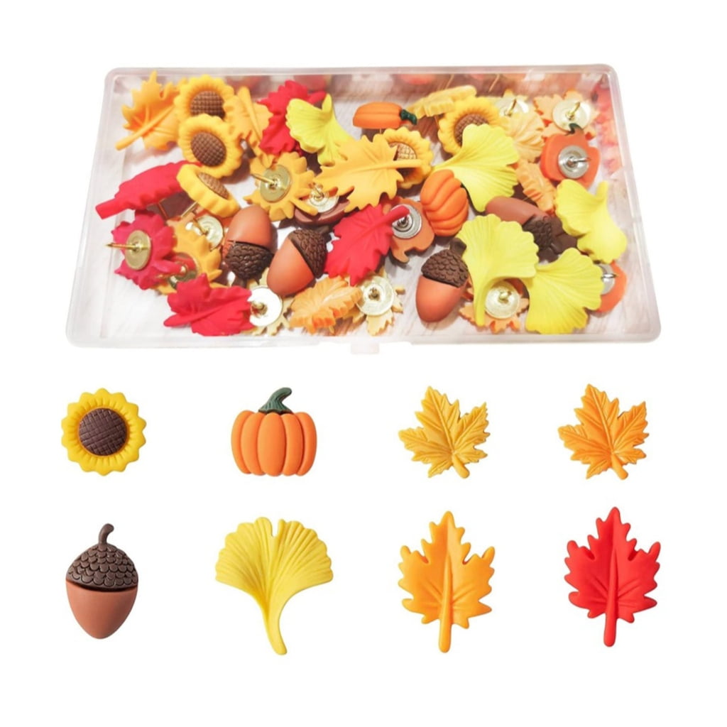 40Pcs/Pack Leaf Flower Push Pins for Office Bulletin Board Cork Board ...