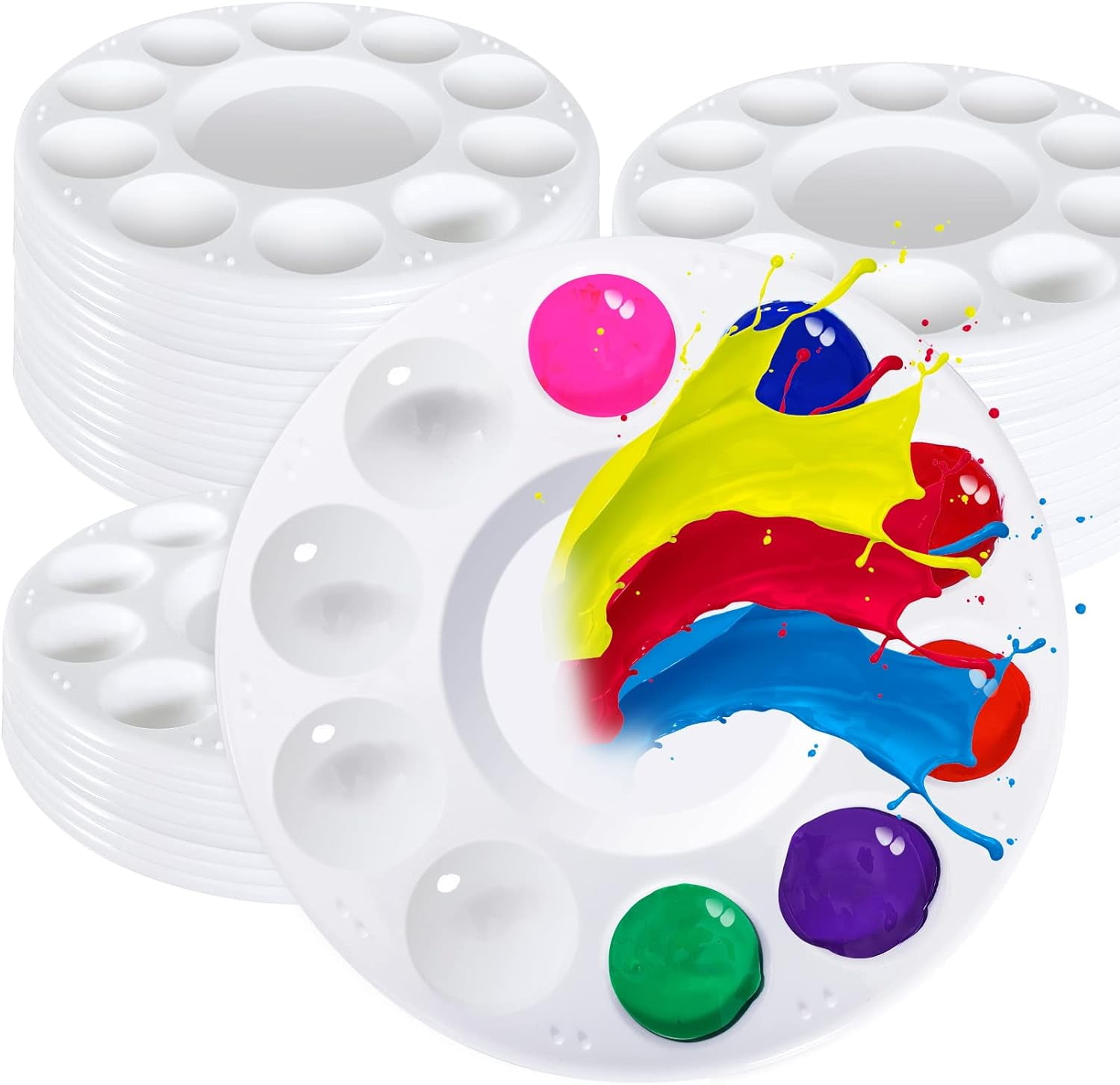 40Pcs Paint Tray Palettes,Plastic Paint Pallets,Round Paint Pallet for ...