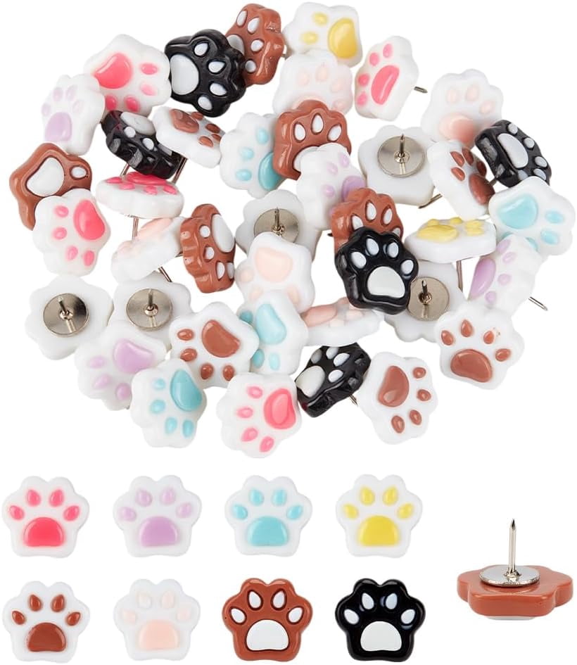 40Pcs Paw Print Push Pins Decorative Resin Paw Print Thumbtacks 8 ...