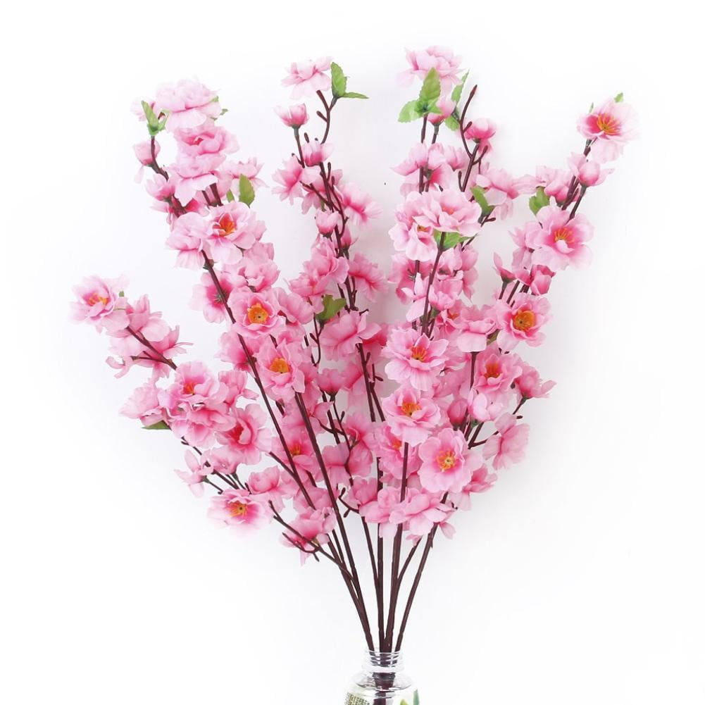 40Pcs Peach Artificial Spring Plum Peach Blossom Tree Flower Silk ...