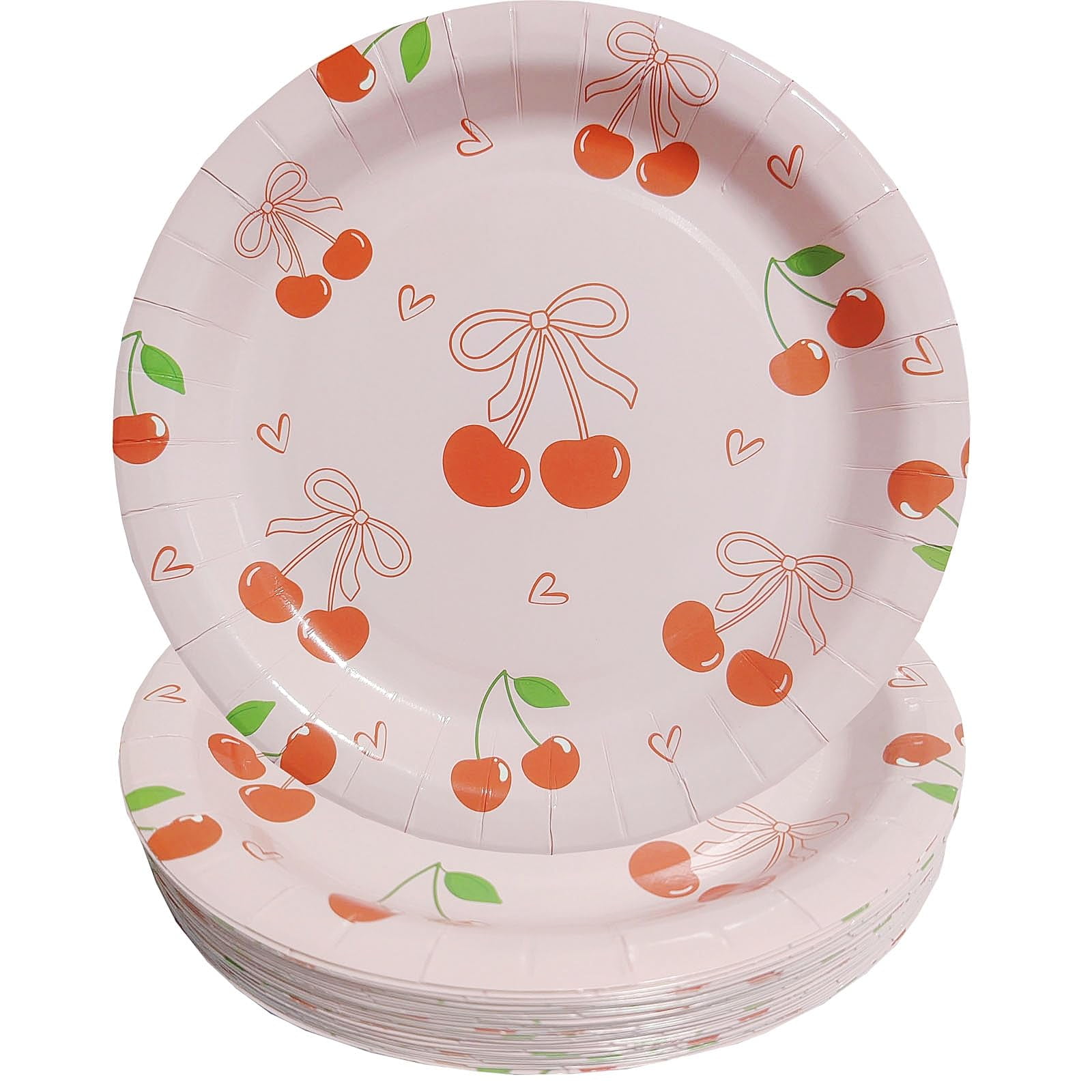 40Pcs Pink Bow Cherry IFF17 Paper Plates - 9 Inch Cute Disposable Party ...
