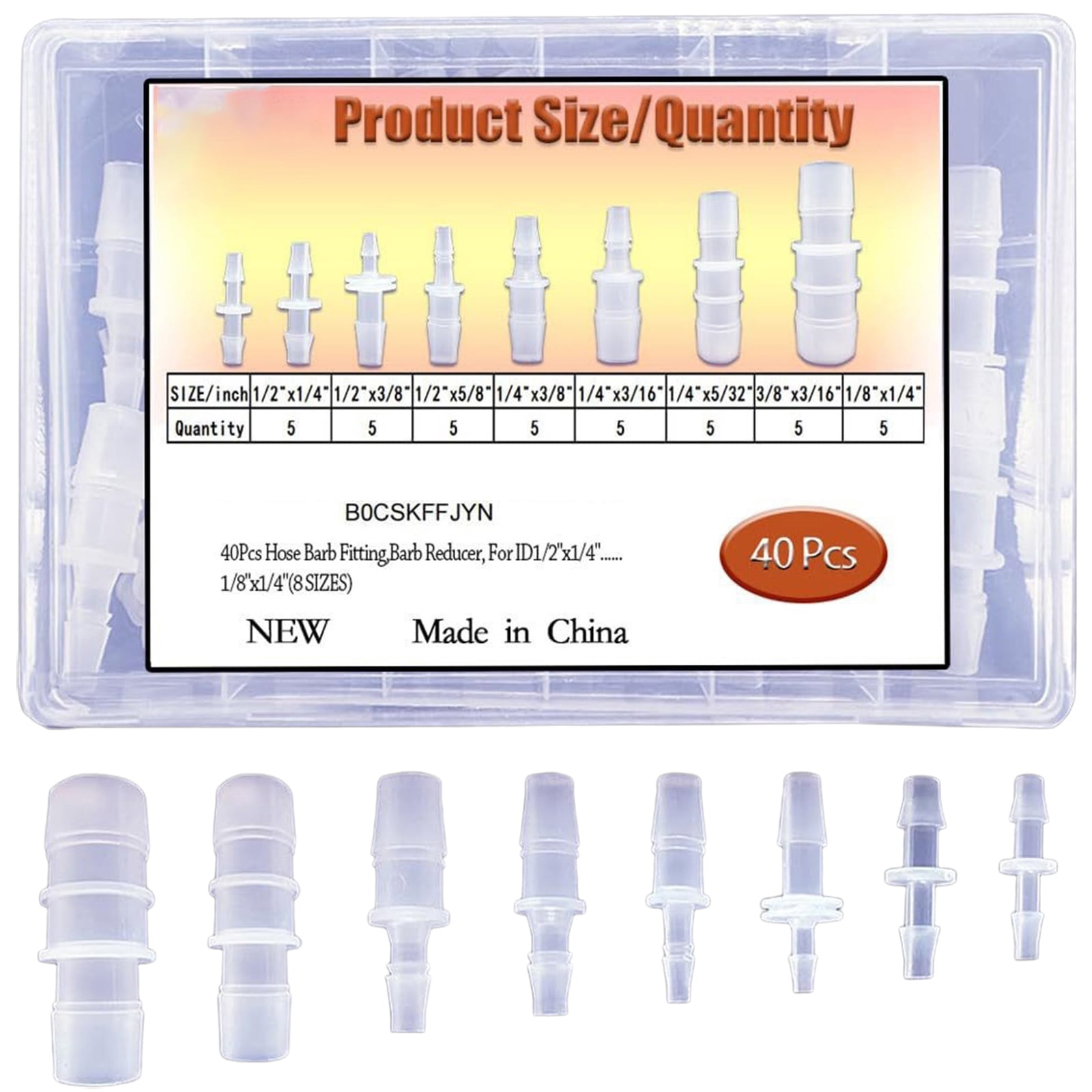 40Pcs Plastic Hose Barb Fittings Multi Size Tubing Adapters for Water ...
