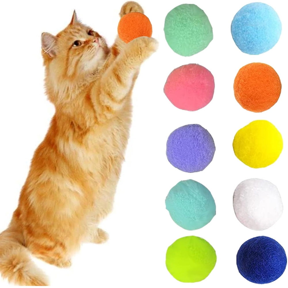 40Pcs Plush Cat Pom Pom Ball Toy Indoor, 10 Colors Cat Training Play ...