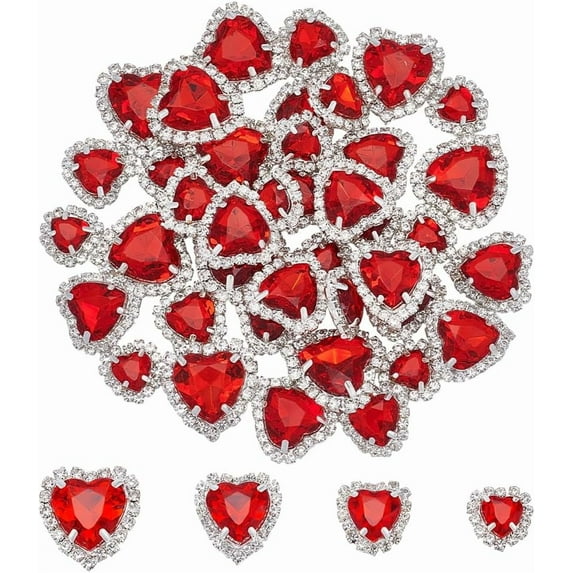 40Pcs Rhinestones Buttons Embellishments 4 Styles Heart Rhinestones ...