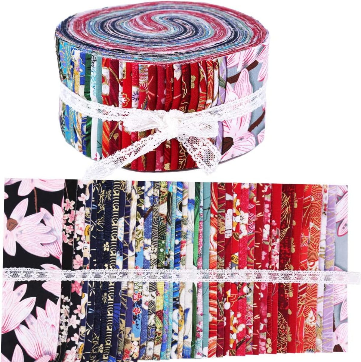40Pcs Roll Up Cotton Fabric Quilting Strips, Jelly Roll Fabric, Cotton ...