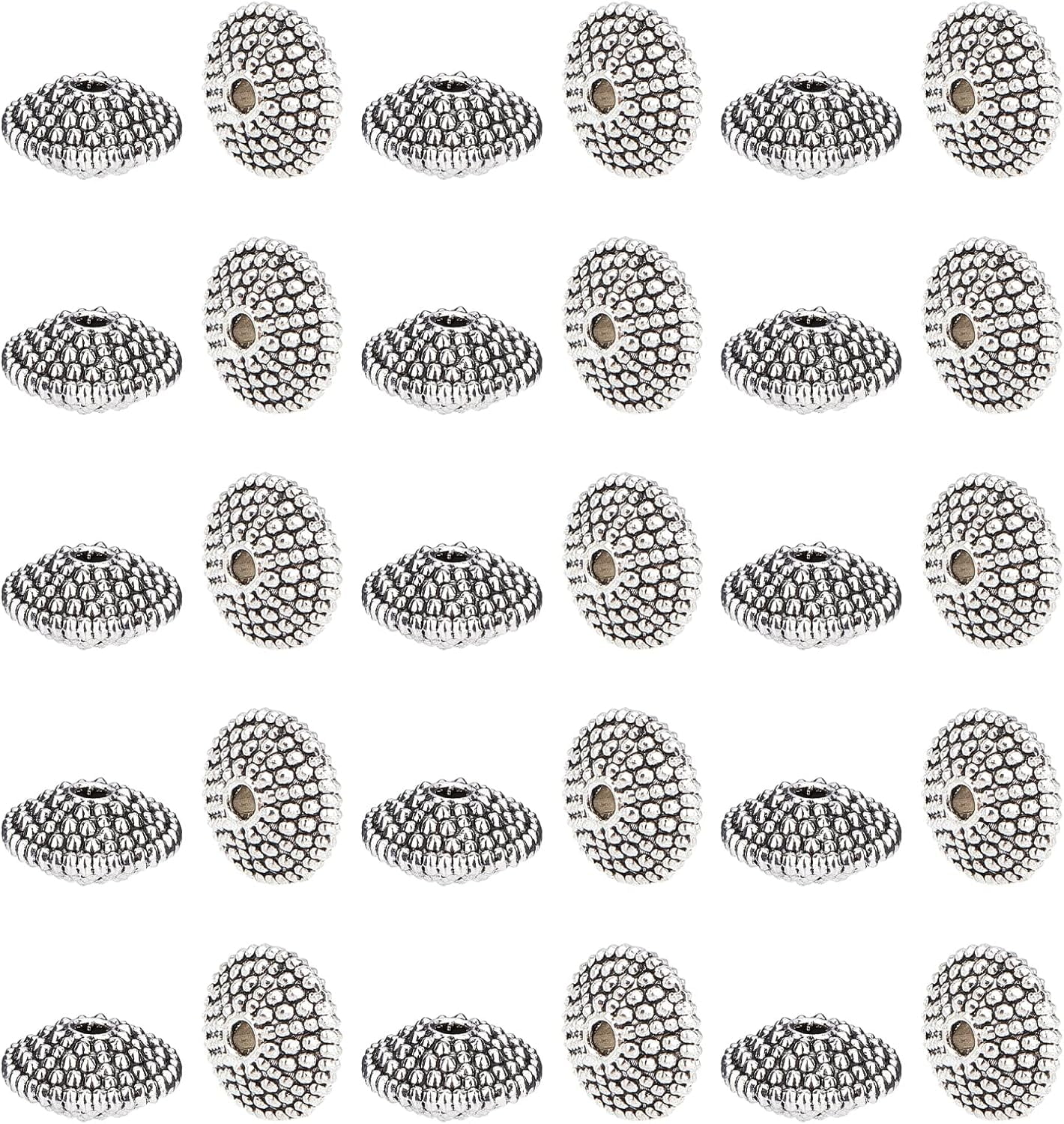 40Pcs Saucer Shape Spacer Bead Tibetan Alloy Rondelle Shape Silver ...