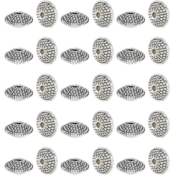40Pcs Saucer Shape Spacer Bead Tibetan Alloy Rondelle Shape Silver ...