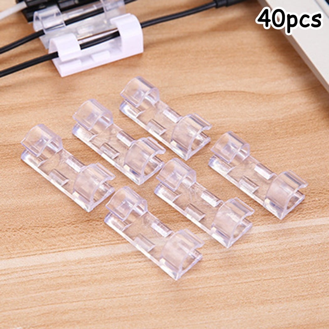 40Pcs Self Stick Wire Cable Cord Clips Clamp Table Wall Tidy Organizer ...