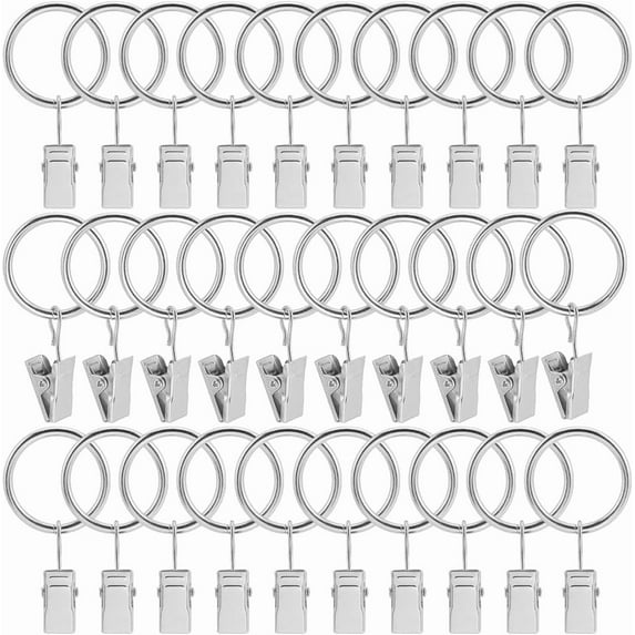 40Pcs Silver Curtain Ring Clips Metal Drapery Rings 1.18 Inch Small ...