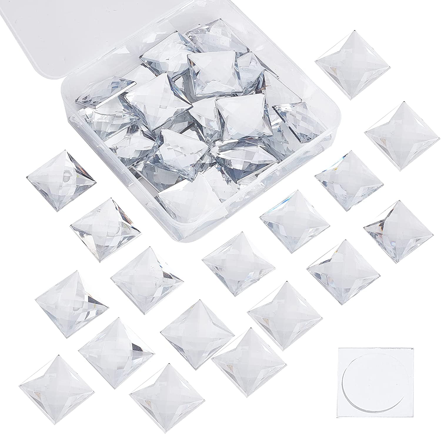 40Pcs Square Acrylic Self Adhesive Rhinestone 30mm Clear Crystals Bling ...