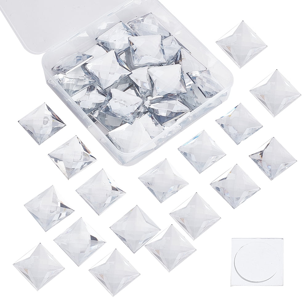 40Pcs Square Acrylic Self Adhesive Rhinestone 30mm Clear Crystals Bling ...
