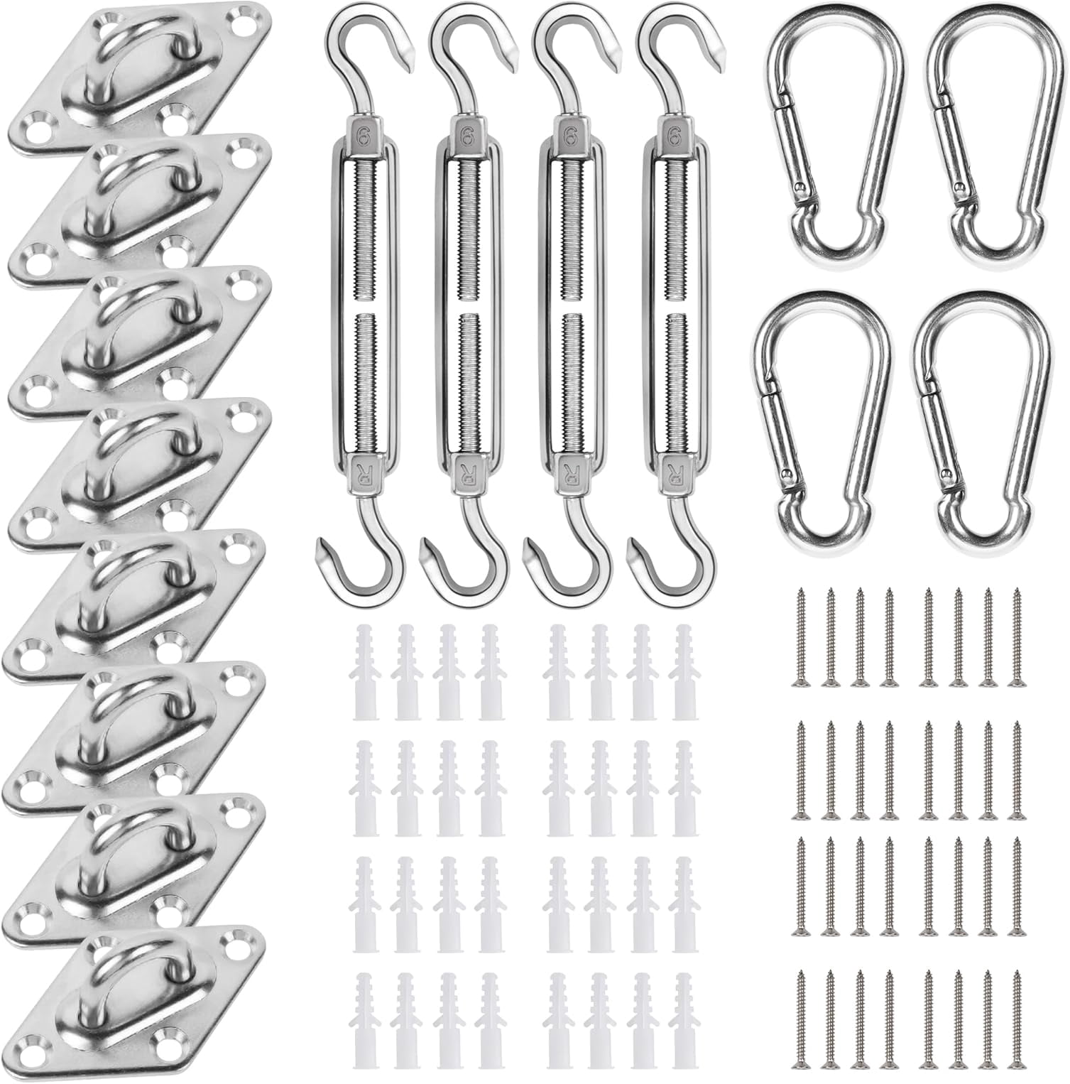 40Pcs Sun Shade Hardware Kit - Retractable 4.45'' to 7'' 304 Heavy Duty ...