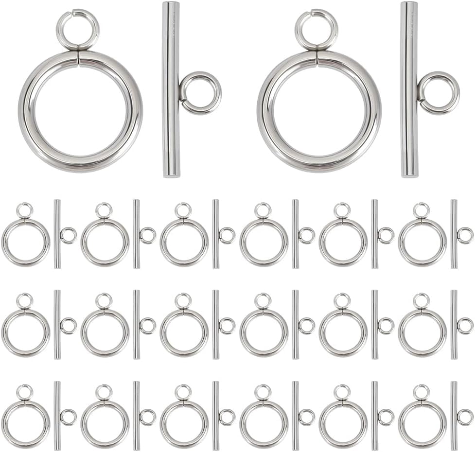 40Pcs Toggle Clasps Stainless Steel T Bar Ring Connector Closure Hook ...