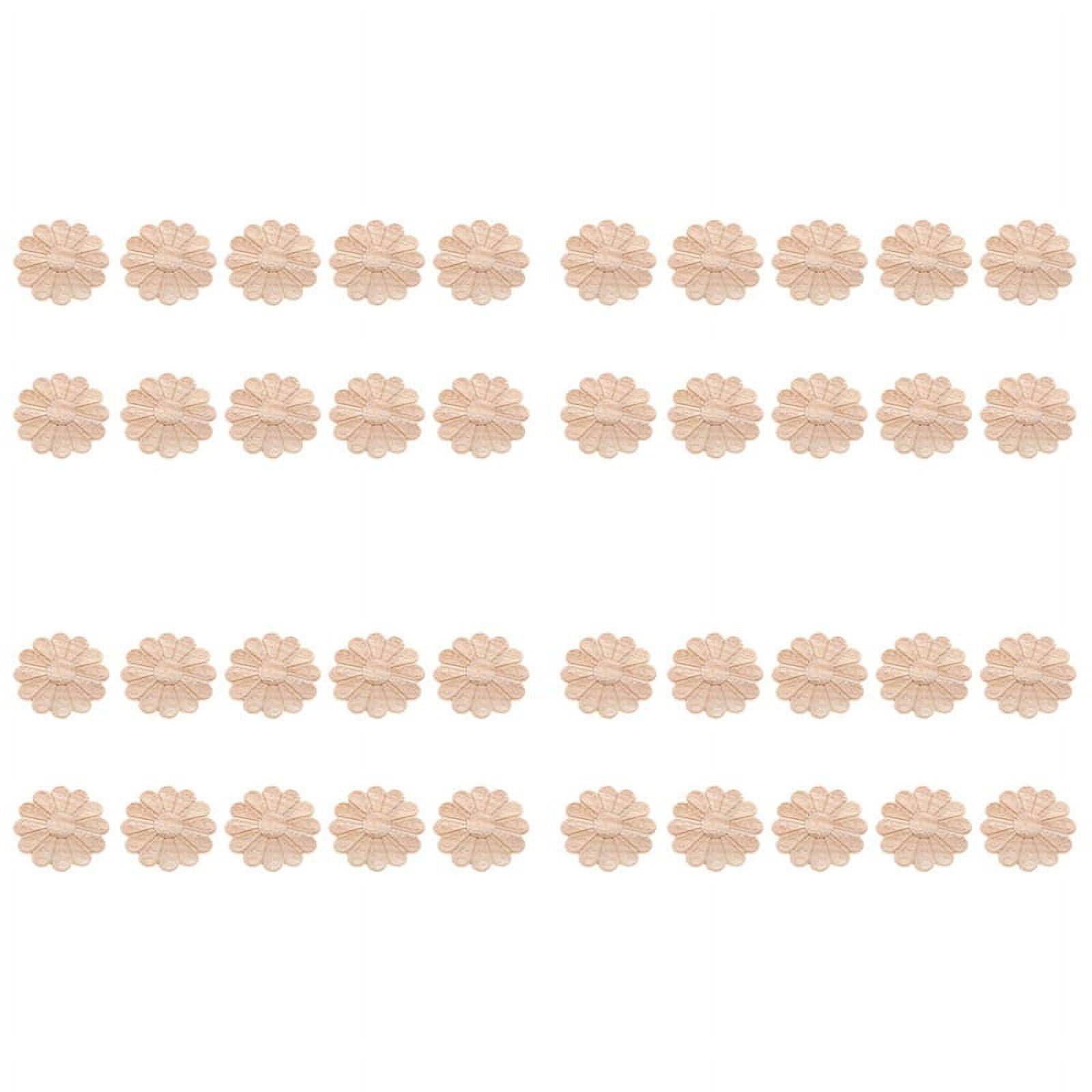 40Pcs Unpainted Round Flower Pattern Wood Carved Applique Frame Onlay ...