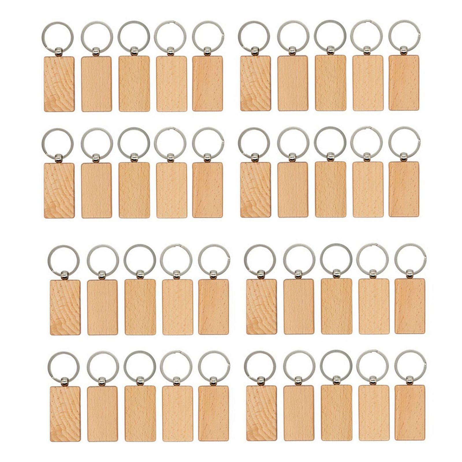 40Pcs Wood Engraving Blanks Rectangle Blank Wooden Key Chain for ...