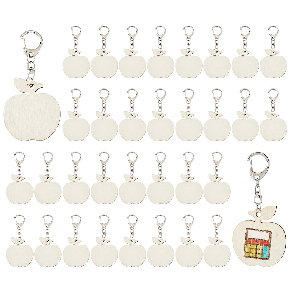 40Pcs Wood Pendant Decorations with Alloy Keychain Clasps Platinum ...