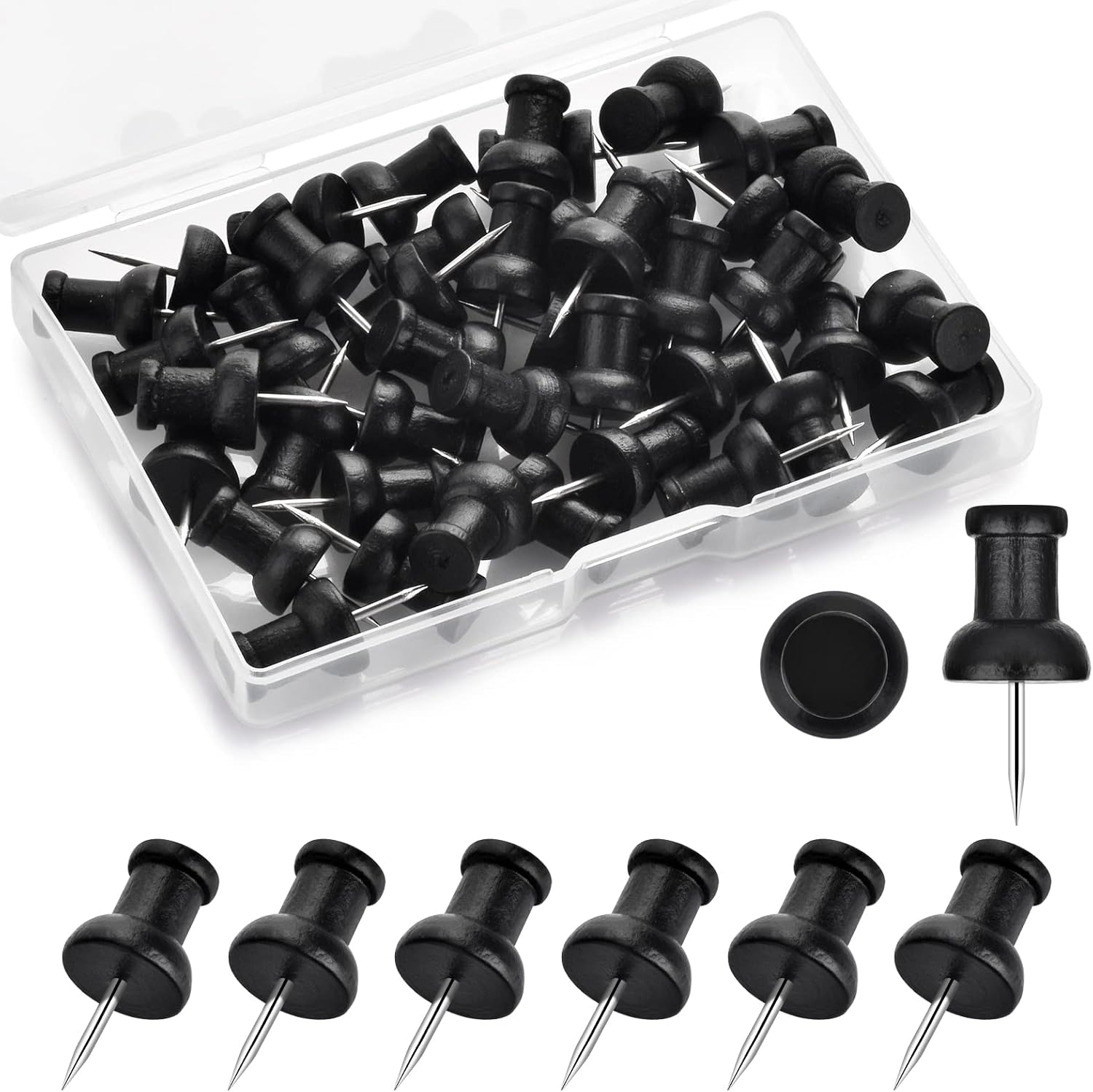 40Pcs Wood Push Pins, Thumb Tacks for Decorative, Wooden Pins and Tacks ...