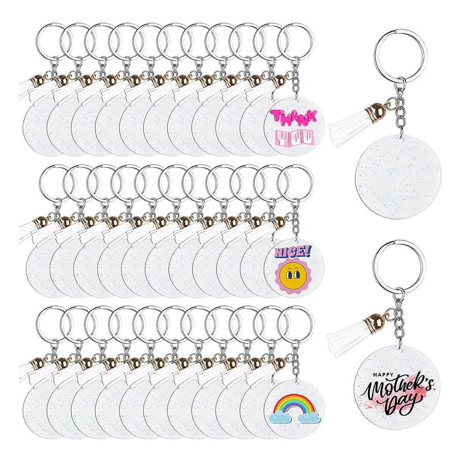 40Pieces Acrylic Keychain Blanks with Tassels and Key Rings 2 Inch ...