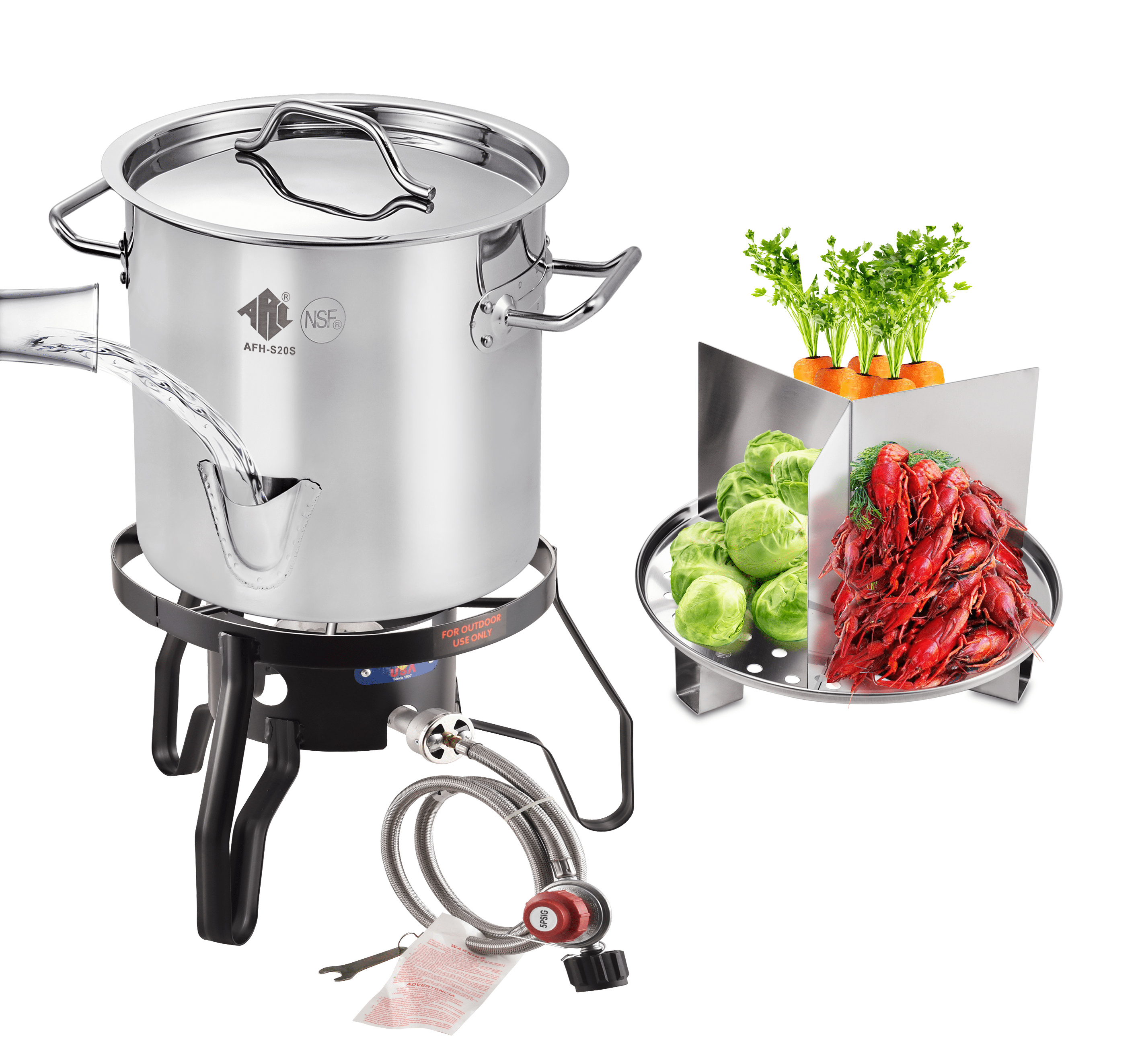 40QT Stainless Steel Steamer Pot Set, Portable Propane Camping Stove ...