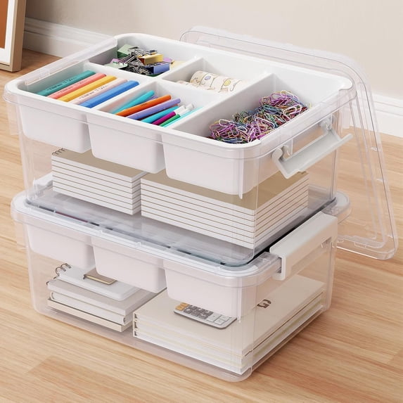 40Qt Stackable Storage Bins with & Trays, Clear Plastic Latching Boxes ...