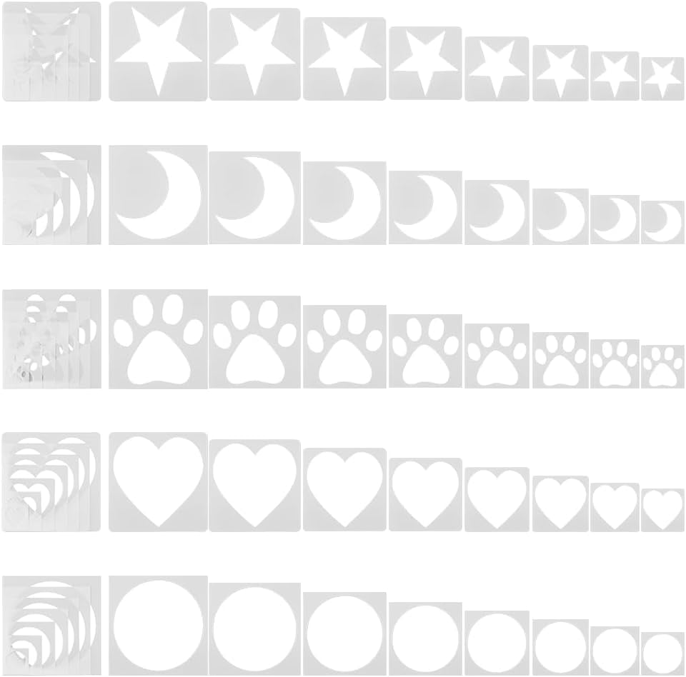 40Sheets Painting Stencil 5 styles Plastic Stencil Star Heart Round ...